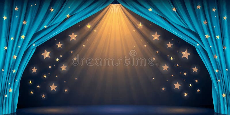 Stage Curtain with Spotlight and Stars Stock Illustration ...