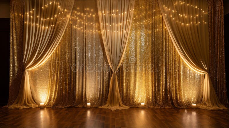 Stage with Curtains and Lights Stock Illustration - Illustration of ...