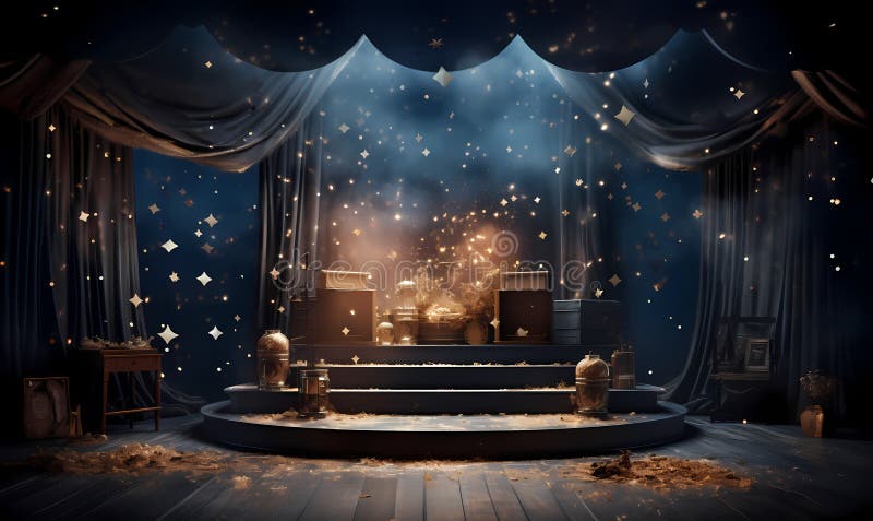 A Stage with a Stage and Curtains and Lights, Studio Spotlights Stock ...