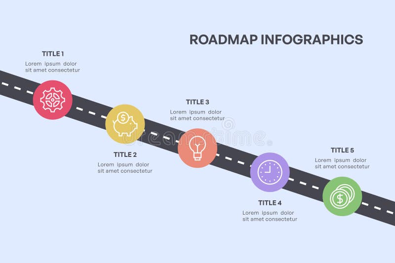 5 Stage Curved Roadmap Infographic, Milestones and Progress Path Stock ...