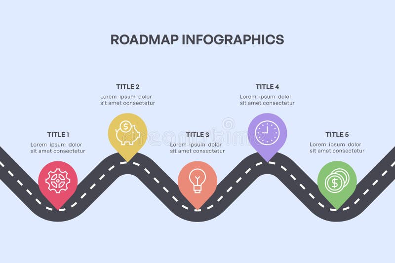 5 Stage Curved Roadmap Infographic, Milestones and Progress Path Stock ...