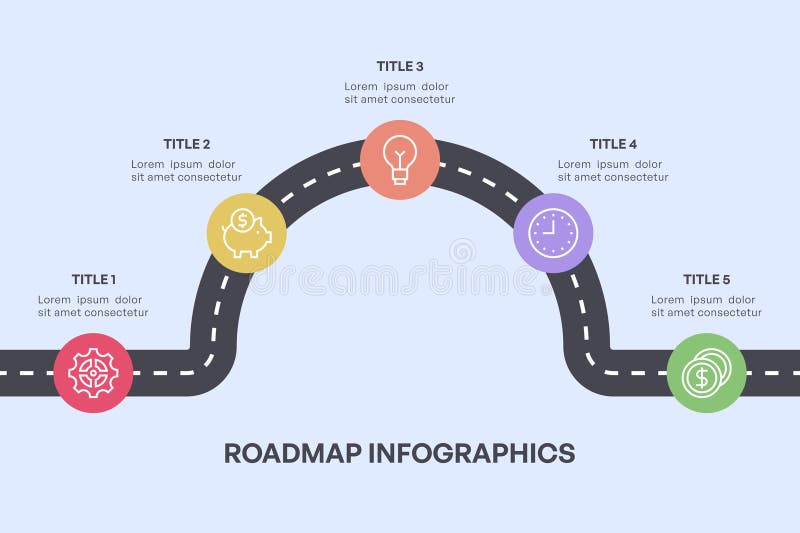 5 Stage Curved Roadmap Infographic, Milestones and Progress Path Stock ...