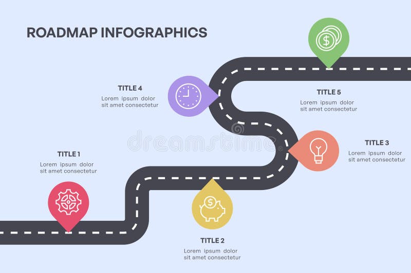 5 Stage Curved Roadmap Infographic, Milestones and Progress Path Stock ...