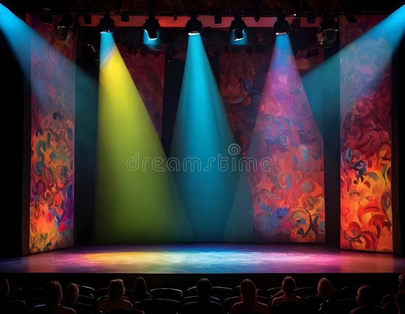 Empty Stage with Spotlights and Curtains before a Performance Stock ...