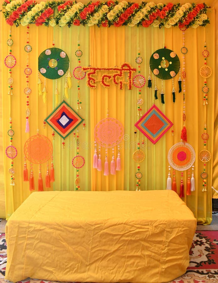 Stage Decorated for the Traditional Haldi Ceremony Stock Photo - Image ...