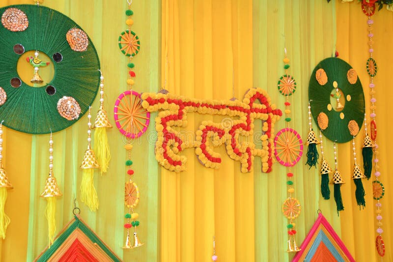 Stage Decorated for the Traditional Haldi Ceremony Stock Photo - Image ...