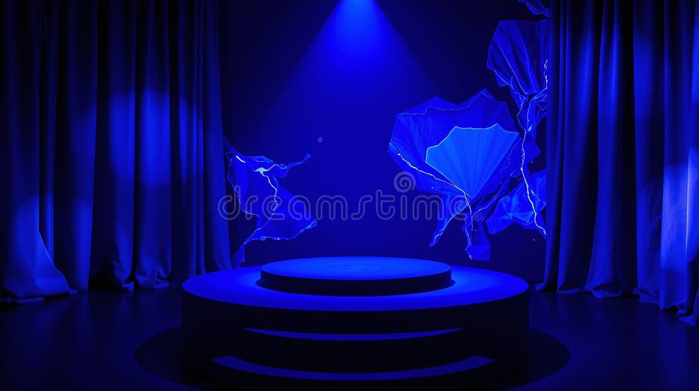 A Stage in Deep Blue Hue with a Spotlight and Abstract Backdrop Stock ...