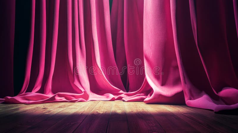Stage with Dramatic Pink Curtains and Wooden Floor, Theater Performance ...