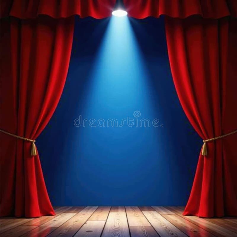 Stage with Drawn Back Curtains and Single Spotlight , Red, Secret Stock ...
