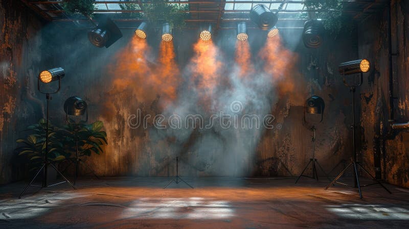 Stage with Lights and Smoke. Stock Image - Image of concert, production ...
