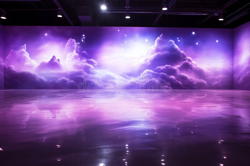 On Stage or Exhibition Hall Decoration with Purple Clouds Stock Image ...