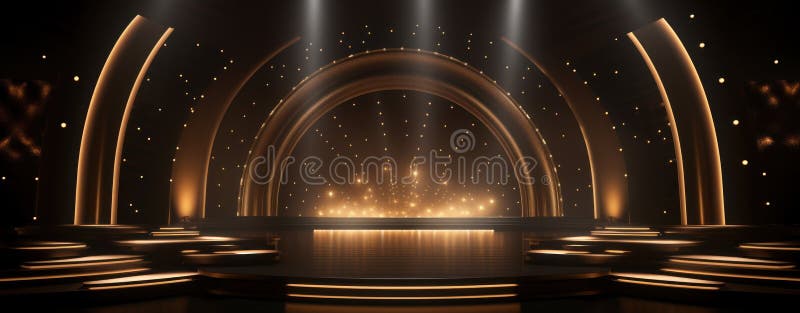Stage with Gold Lights and Stage on the Background, Stock Illustration ...