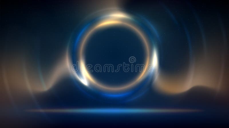 Stage. Golden Blue Circular Lighting Background. Shining Light Ring ...