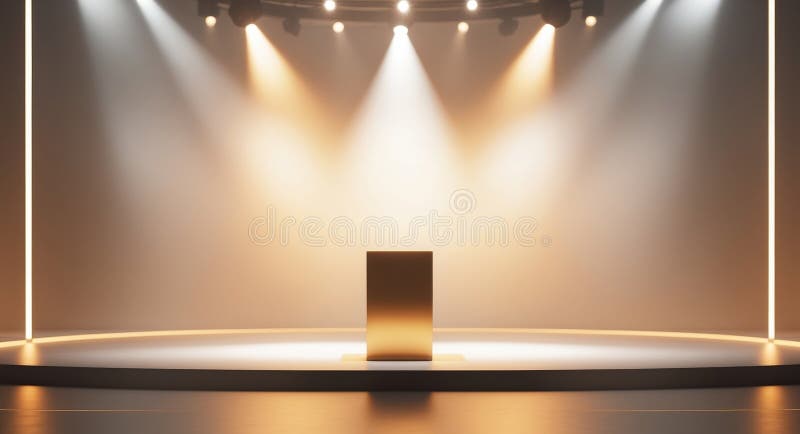 Stage with Golden Pedestal Under Spotlights for Product Display or ...