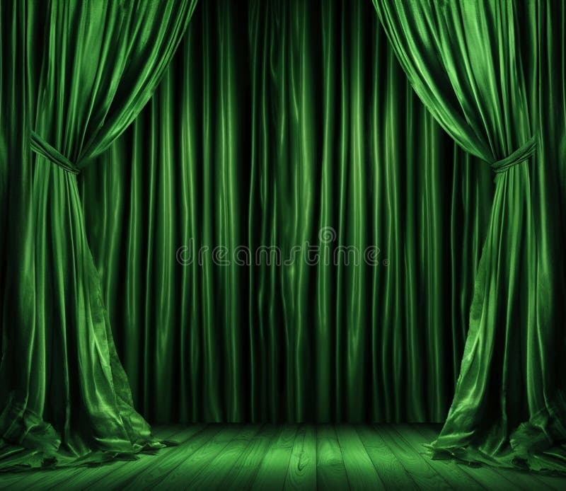 Stage with Green Curtain, Created with Generative AI Stock Illustration ...
