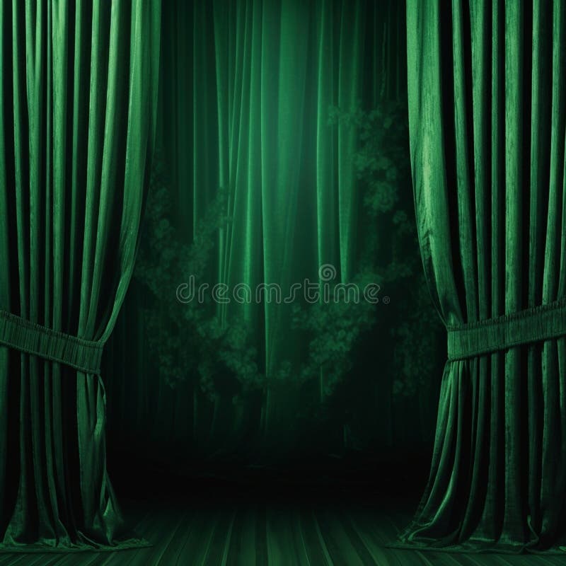 Stage with Green Curtain, Created with Generative AI Stock Illustration ...