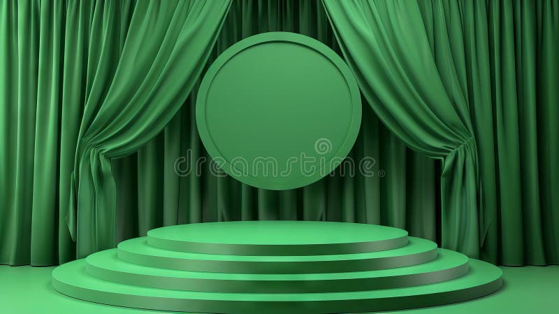 A Stage with Green Curtains and a Circular Platform Stock Image - Image ...