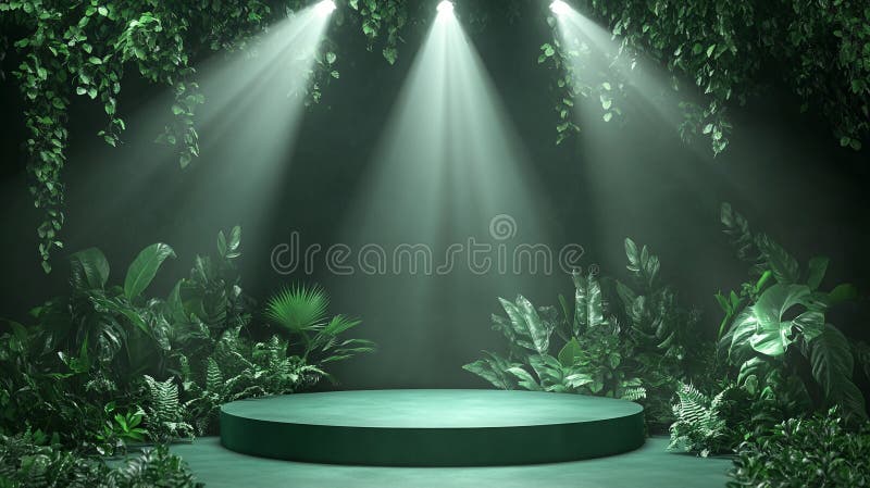 Stage with Green Foliage and Dramatic Lighting for a Performance or ...