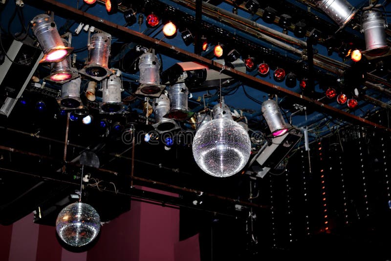 Grill with Colored Lights and Disco Balls Stock Photo - Image of ...