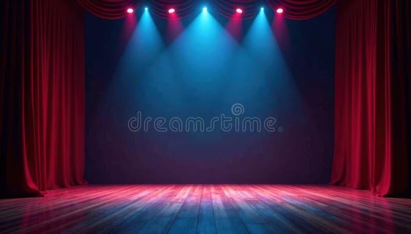 Stage with Heavy Drapes and Intense Spotlight, Ready for a Performance ...