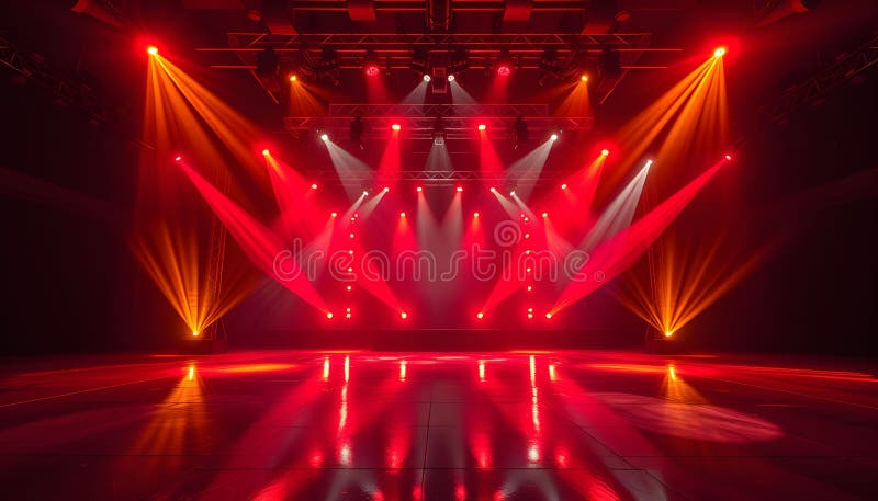 Illuminated Stage with Dramatic Red and White Light Beams Stock ...
