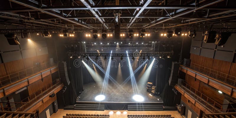 Stage Illuminated with Bright Lights in an Empty Auditorium before a ...