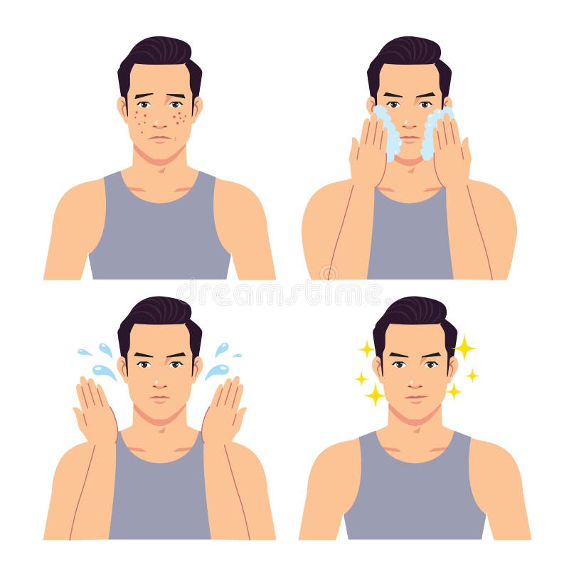 Stage Illustration Of A Handsome Man Washing His Face Stock Vector