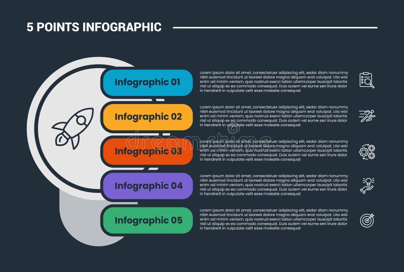 5 Stage Infographic Process Diagram with Big Circle and Round Rectangle ...