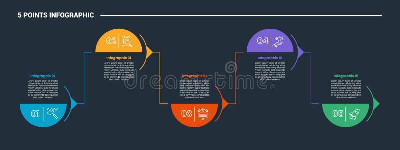 5 Stage Infographic Process Diagram with Half Circle and Arrow Line Up ...