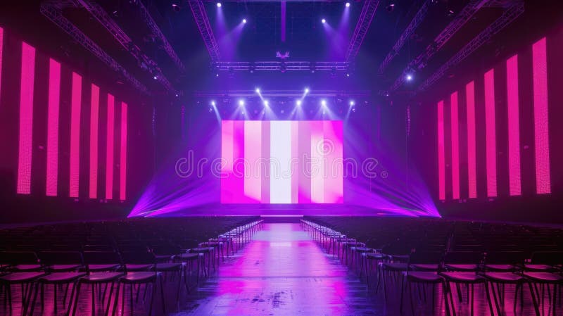 A Stage with a Large Screen and Rows of Chairs. Ideal for Presentations ...