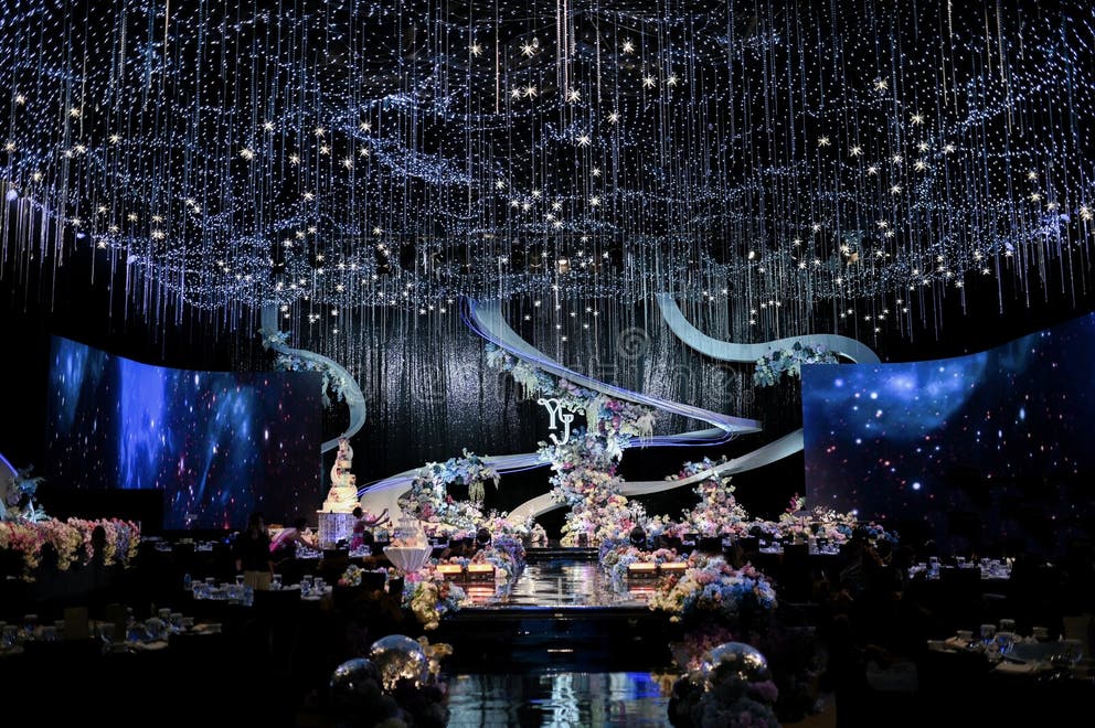 Stage with Laser Lighting Effect and Starlight Blue Theme Environment ...