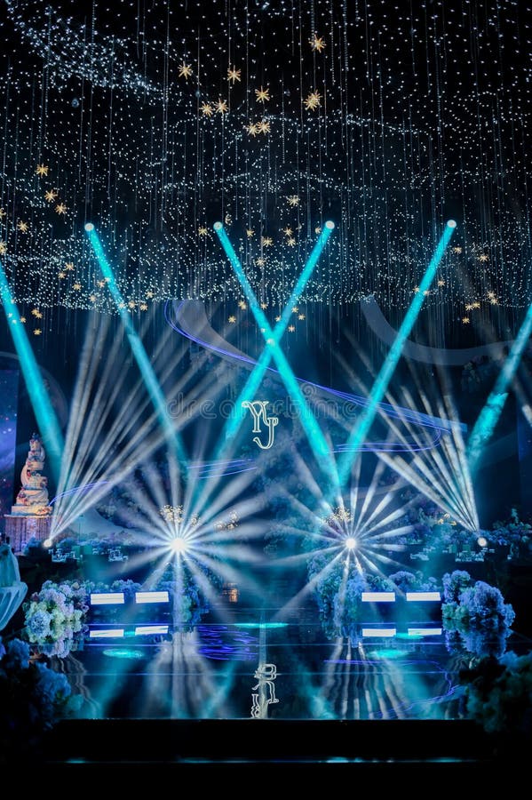 Stage with Laser Lighting Effect and Starlight Blue Theme Environment ...