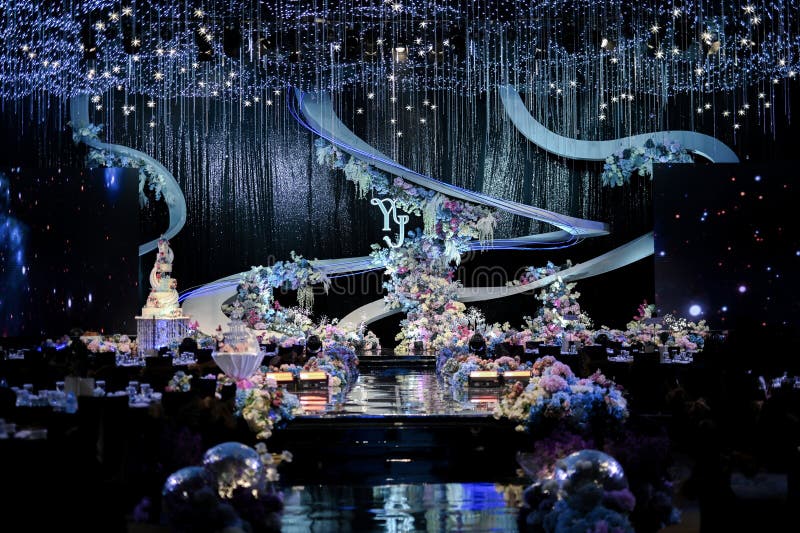 Stage with Laser Lighting Effect and Starlight Blue Theme Environment ...