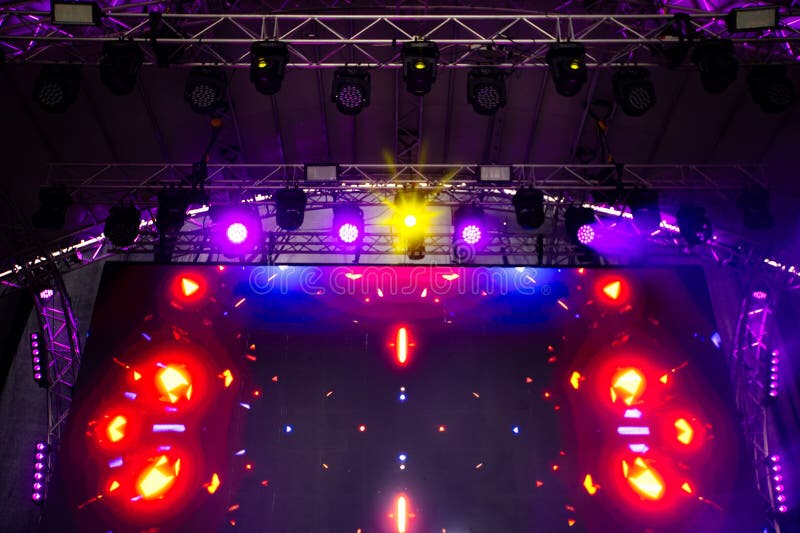 Stage with LED Screen and Multi-Colored Stock Image - Image of beams ...