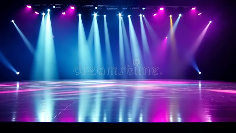 Stage Lighting Beaming Colorful Rays Background Across Reflective ...