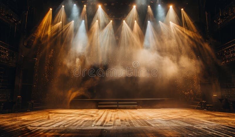 Stage Lighting with Beams and Smoke on a Dark Blue Stage Stock Photo ...