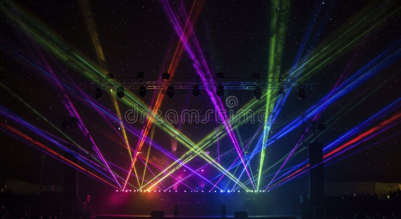 Stage Lighting Display with Colorful Laser Beams at Performance Venue ...