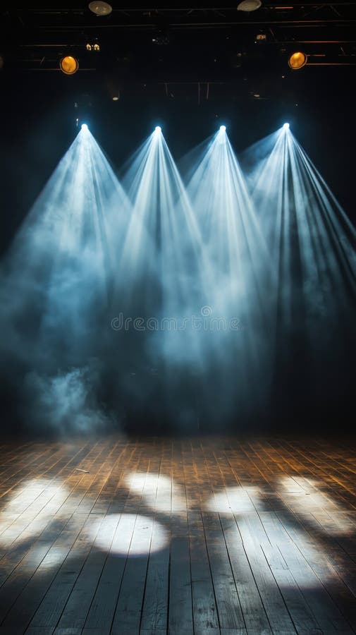 Stage Lighting with Dramatic Beams Illuminating Wooden Floor, Creating ...