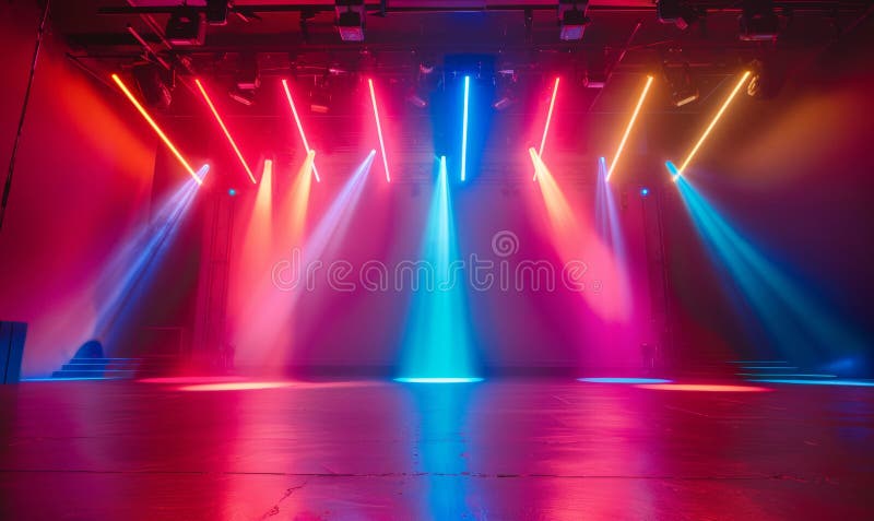 Stage Lighting Effect in the Dark with Neon Red and Blue Rays of Light ...