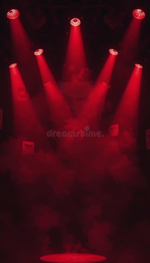 Stage Lighting with Intense Red Beams and Atmospheric Smoke Effect ...
