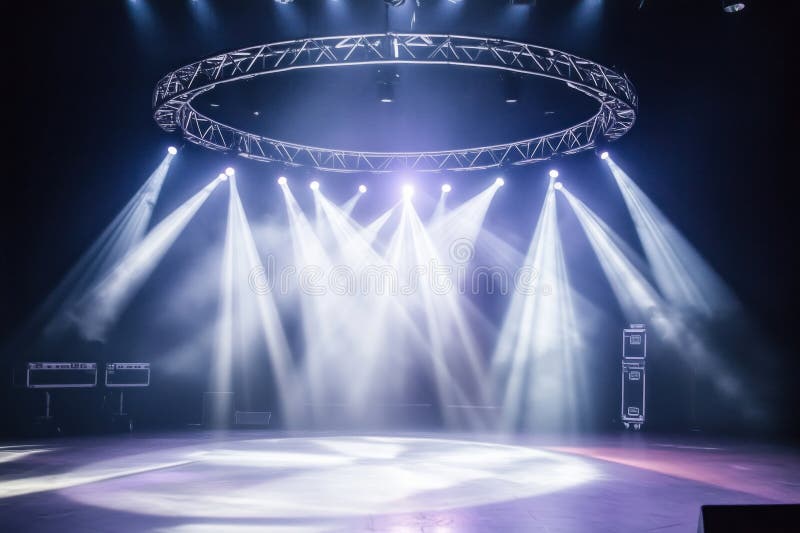 Stage Lighting Setup with Circular Truss and Beams, Dramatic ...