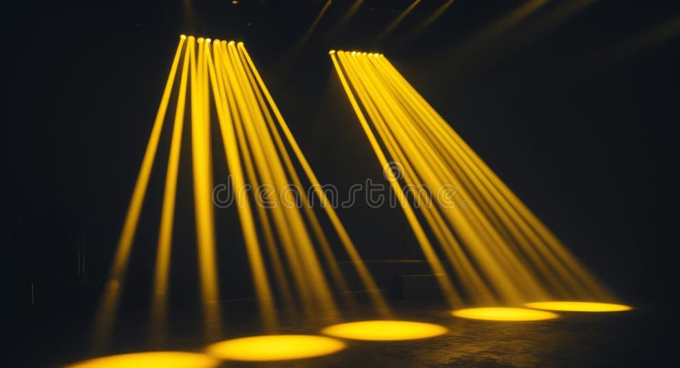 Stage Lighting Setup. Two Groups of Yellow Spotlights Illuminating a Dark Stage. Stock Image ...
