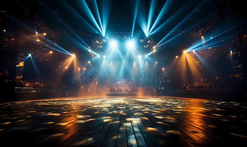 A Stage with Lights and a Crowd of People, an Empty Stage Club with ...