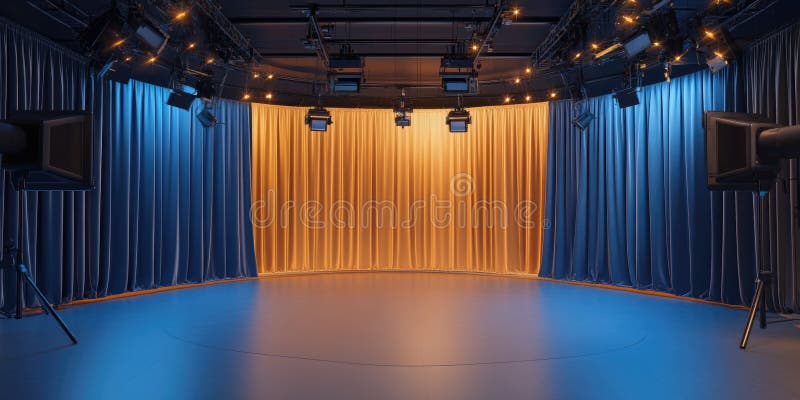 Stage with Lights and Curtains Stock Image - Image of dark, spotlight ...