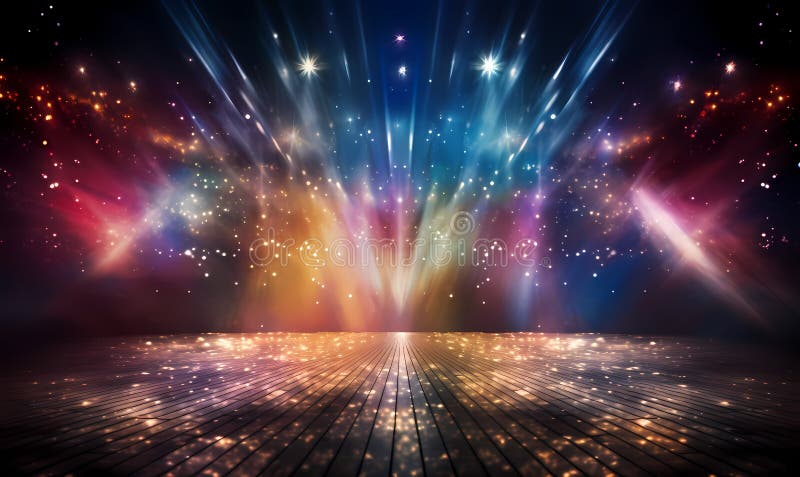 A Stage with Lights and Fireworks, Colorful Stage Lights Stock ...