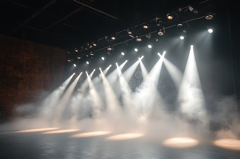Stage Lights Fog and Brick Wall Background for Concert Performance or ...