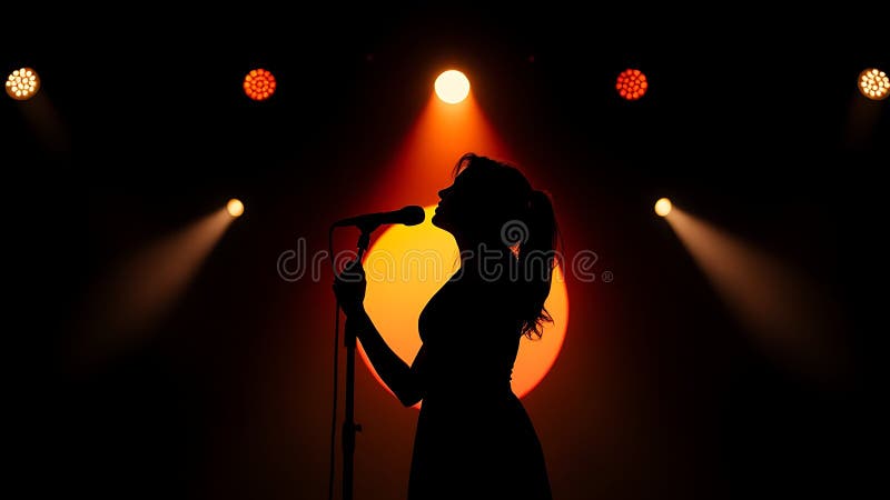 Stage Lights Frame Singing Silhouette Stock Photo - Image of concert ...