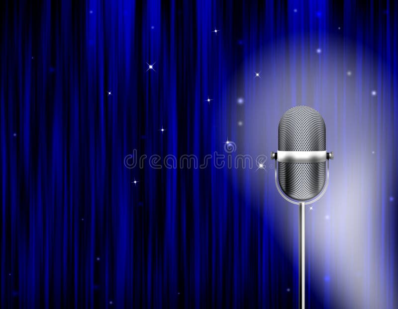 Stage Lights Microphone Blue Curtain Stock Illustration - Illustration ...