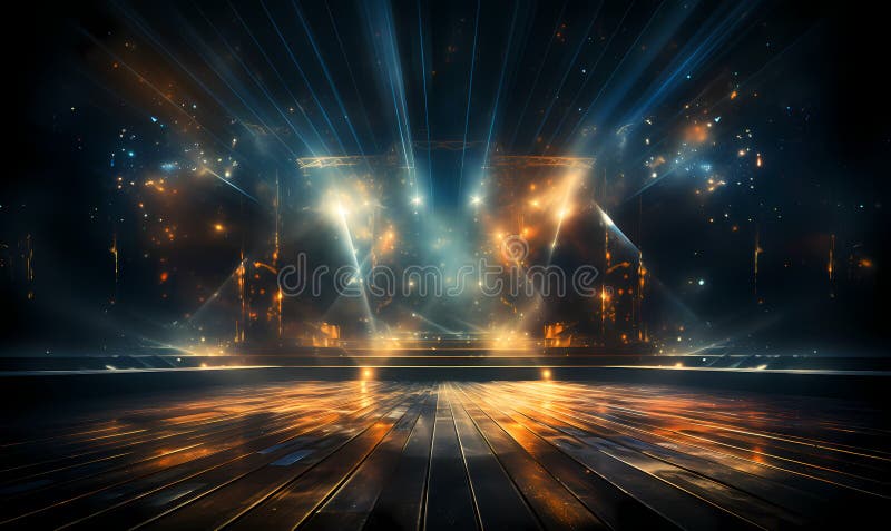 A Stage with Lights and Rays of Light, an Empty Stage Club with Blue ...