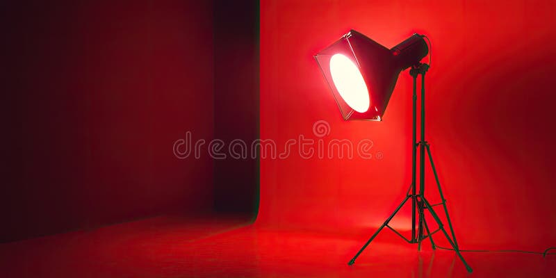 Stage Lights with Red Gels: Tripod Stands and Studio Lighting, Dramatic ...